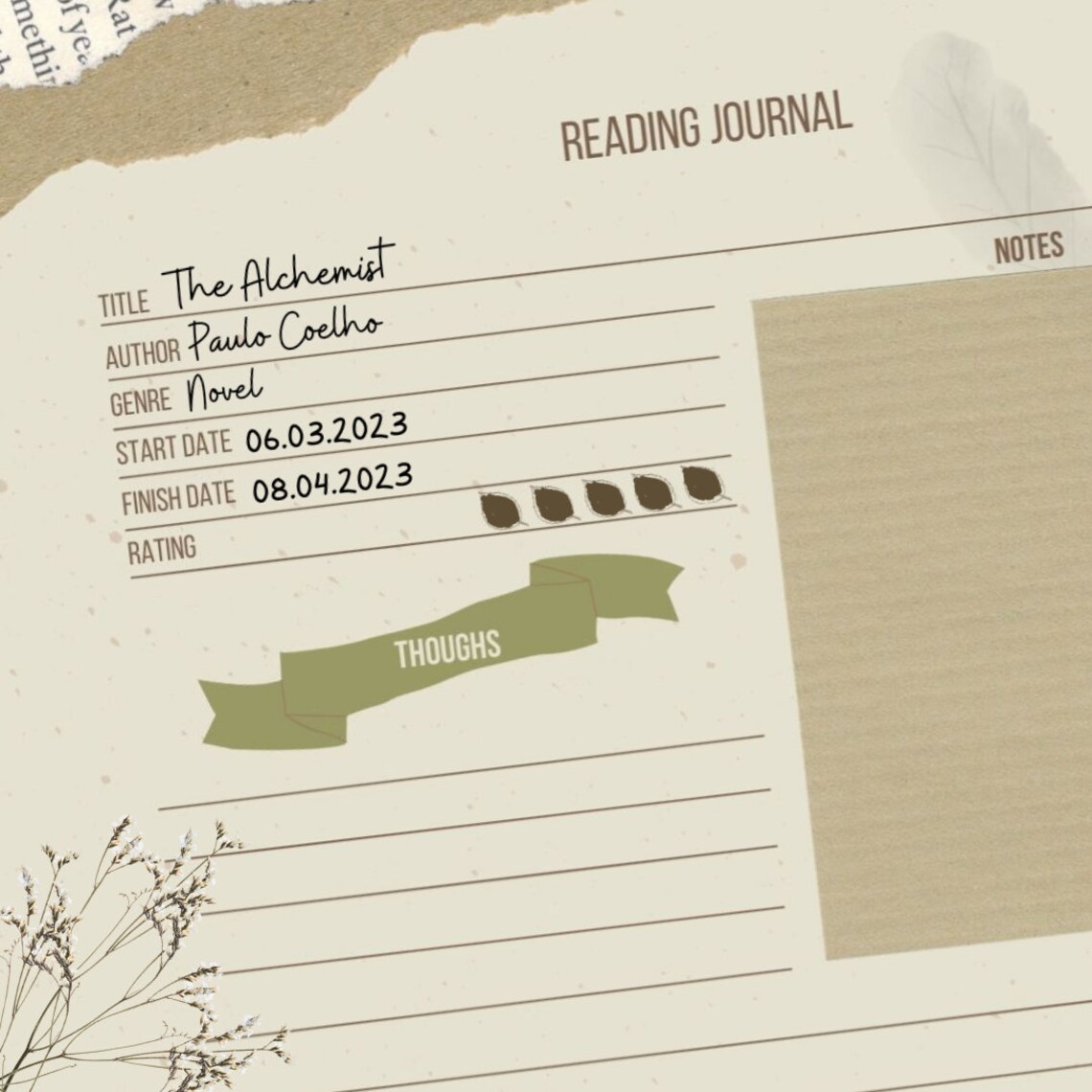 Printable Book Review Template Book Reader Inserts Tbr List Minimal ...