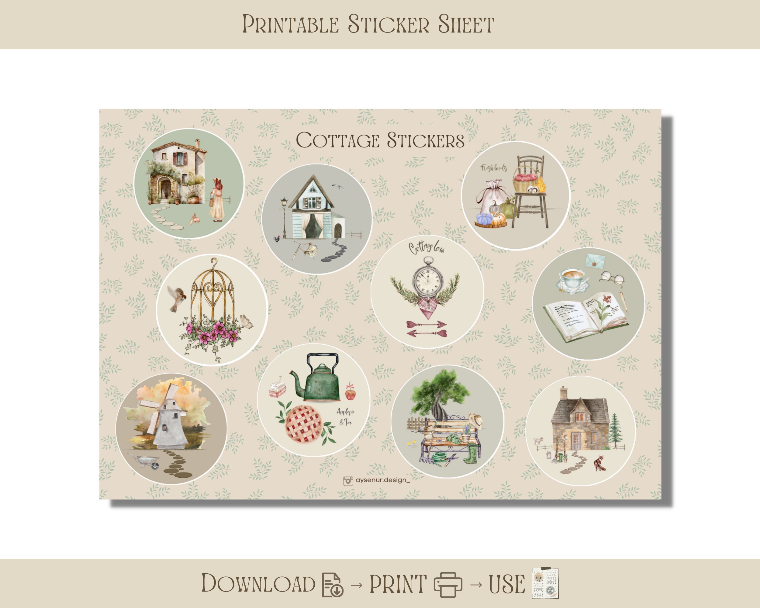 Cottage Life Stickers, Fantasy Village Stickers, Printable Sticker ...