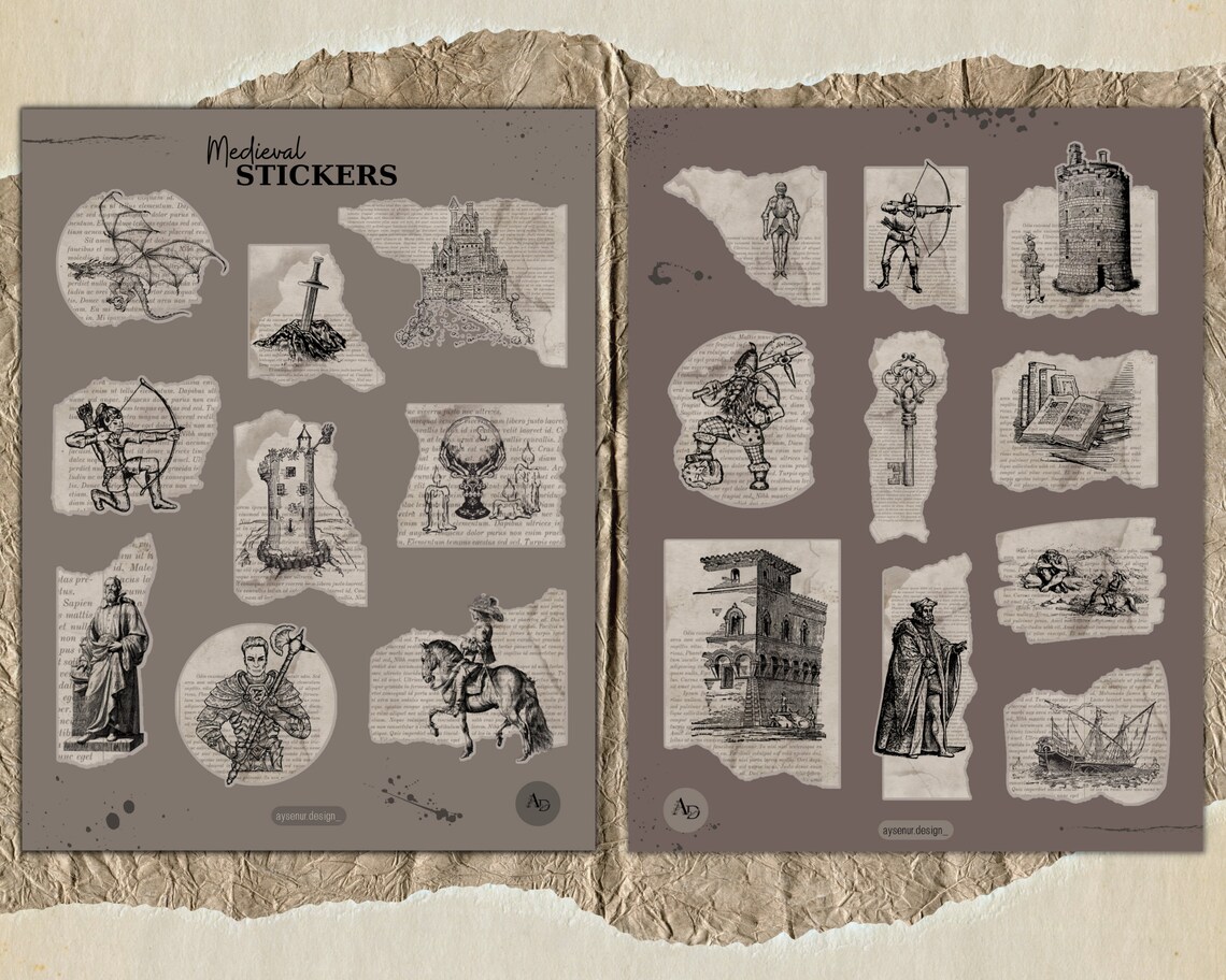 Medieval Sticker Sheet, Aesthetic Sticker Sheet, Dark Academia Stickers ...