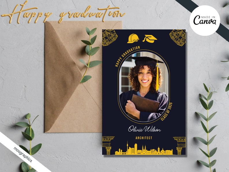 Architect Graduation Card | Elegant Graduation Canva Design | Editable ...