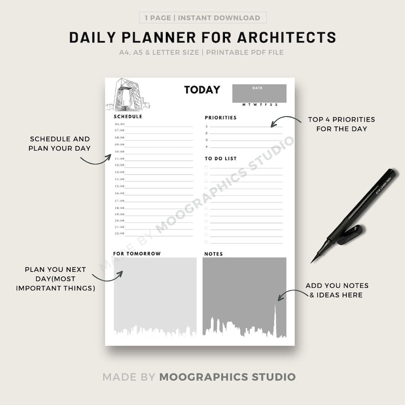 Daily Planner Printable, Undated Daily to Do List Architect ...