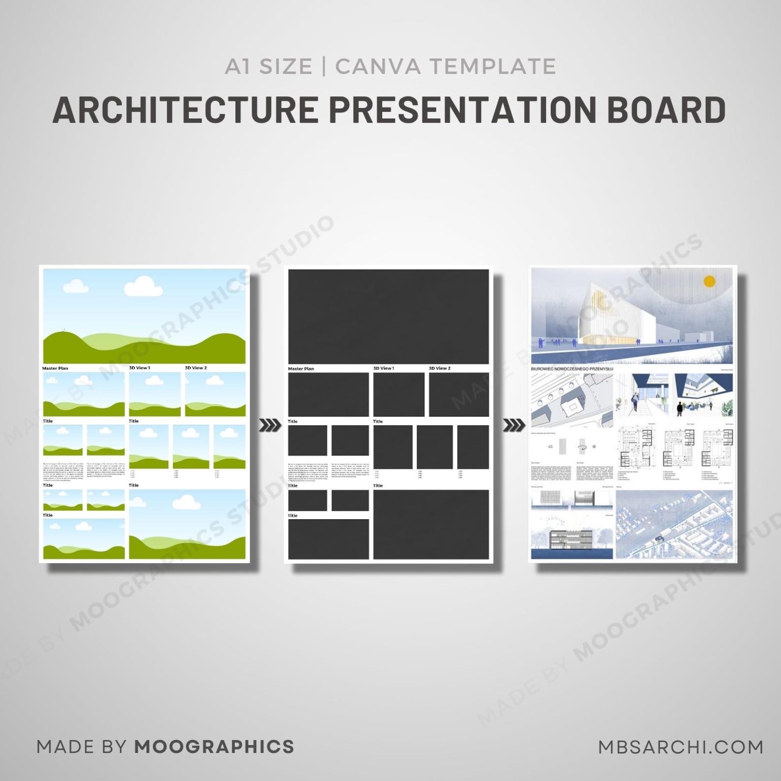 Architecture Presentation Board Template: Editable A1 Canva Layout ...