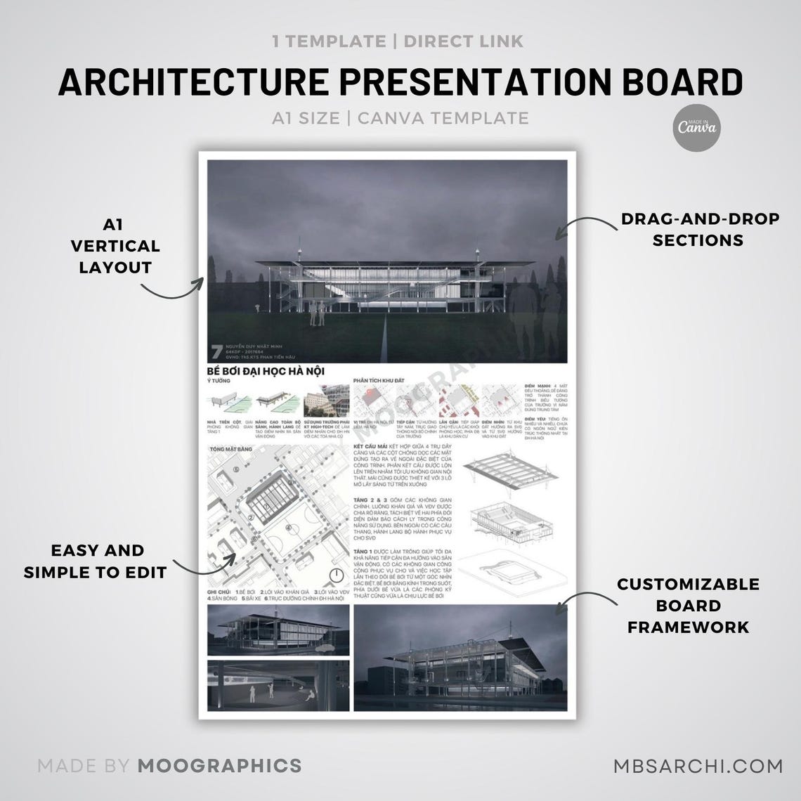 A1 Architecture Presentation Board Templates: Canva Layouts (digital ...