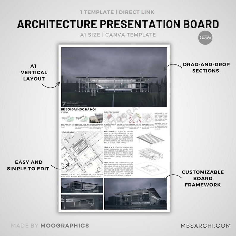 A1 Architecture Presentation Board Templates: Canva Layouts (digital ...