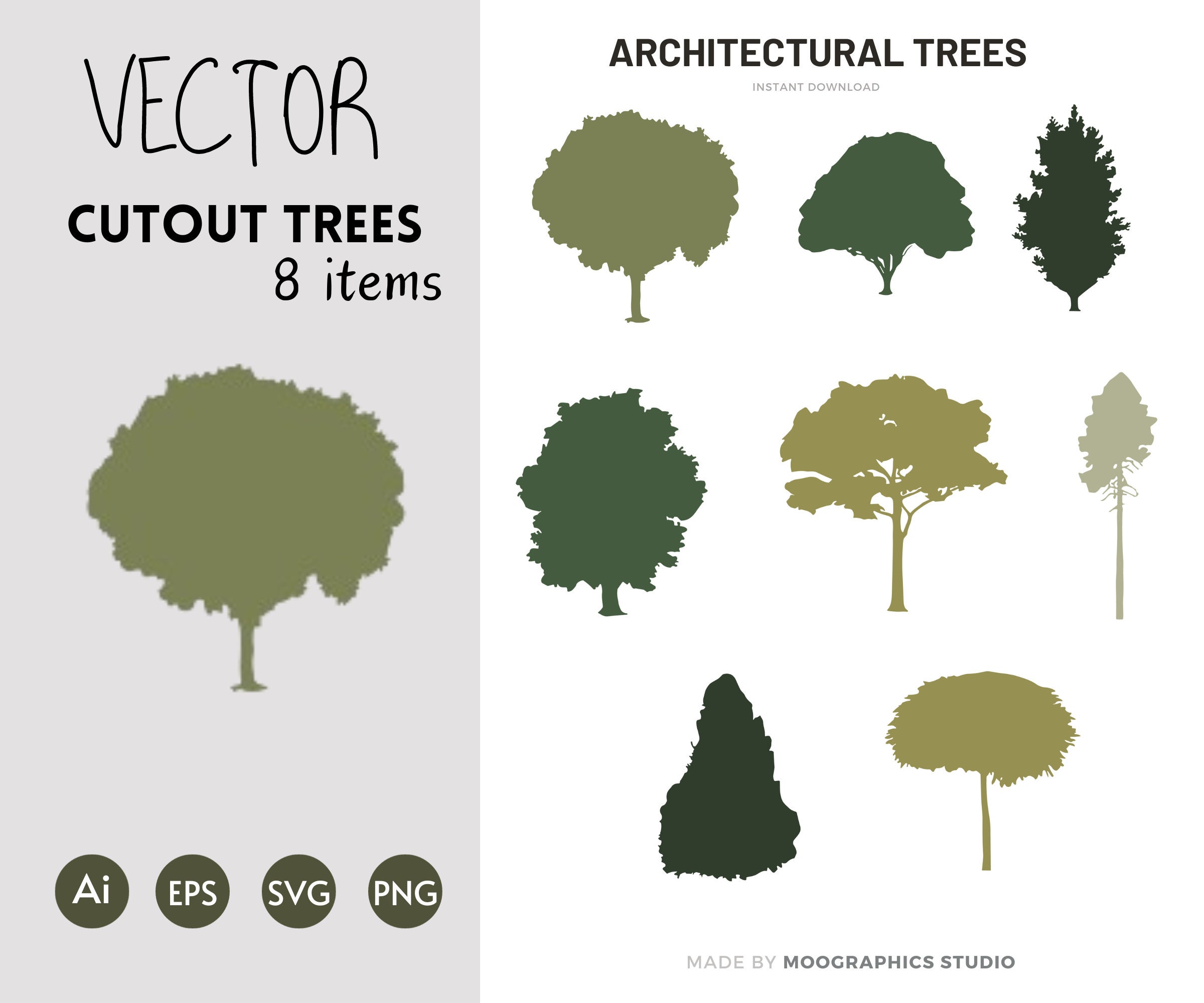 Architectural Vector Trees Bundle – Digital Cutout Collection for ...
