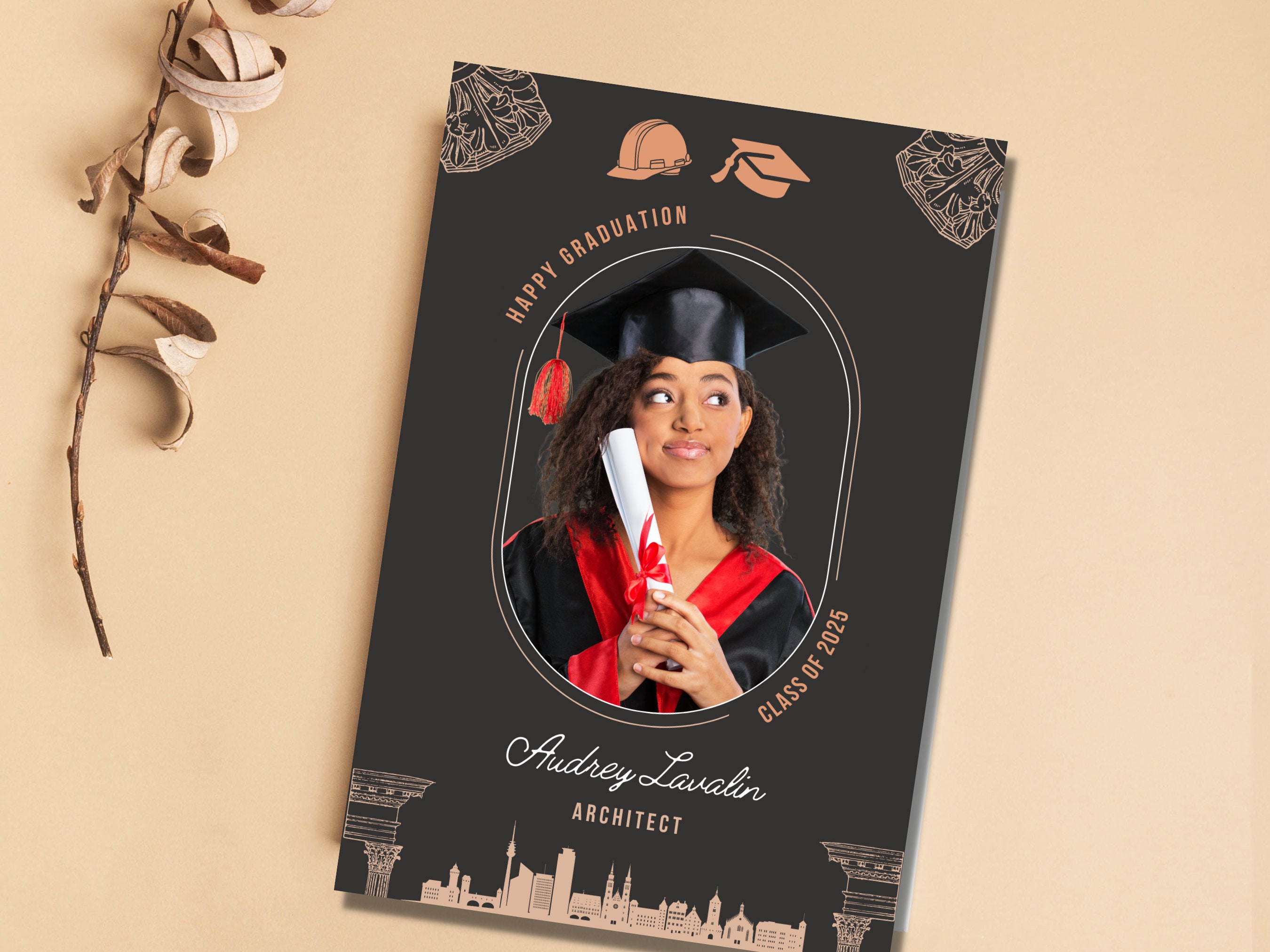 Architect Graduation Card | Elegant Graduation Canva Design | Editable ...