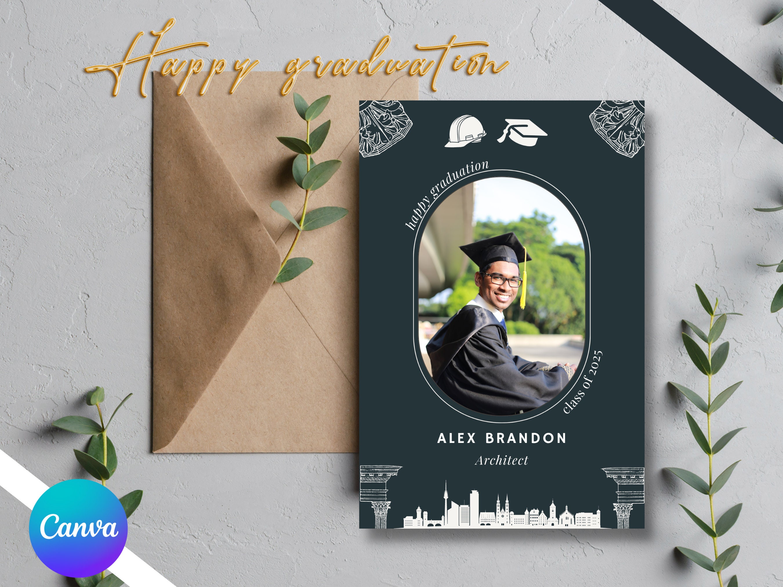 Architect Graduation Card | Elegant Graduation Canva Design | Editable ...