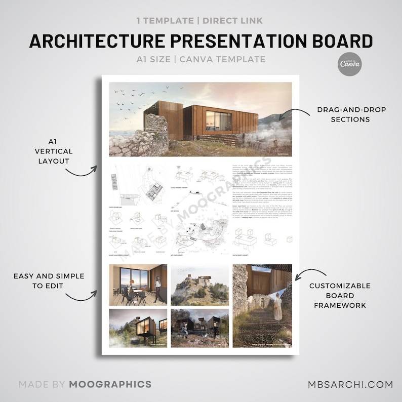 A1 Architecture Presentation Board Template: Editable Canva Layout ...
