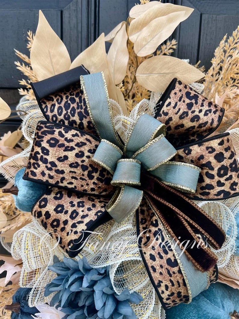 Fall Leopard Wreath, Pumpkin Swag, Blue Fall Wreath, Front Porch ...