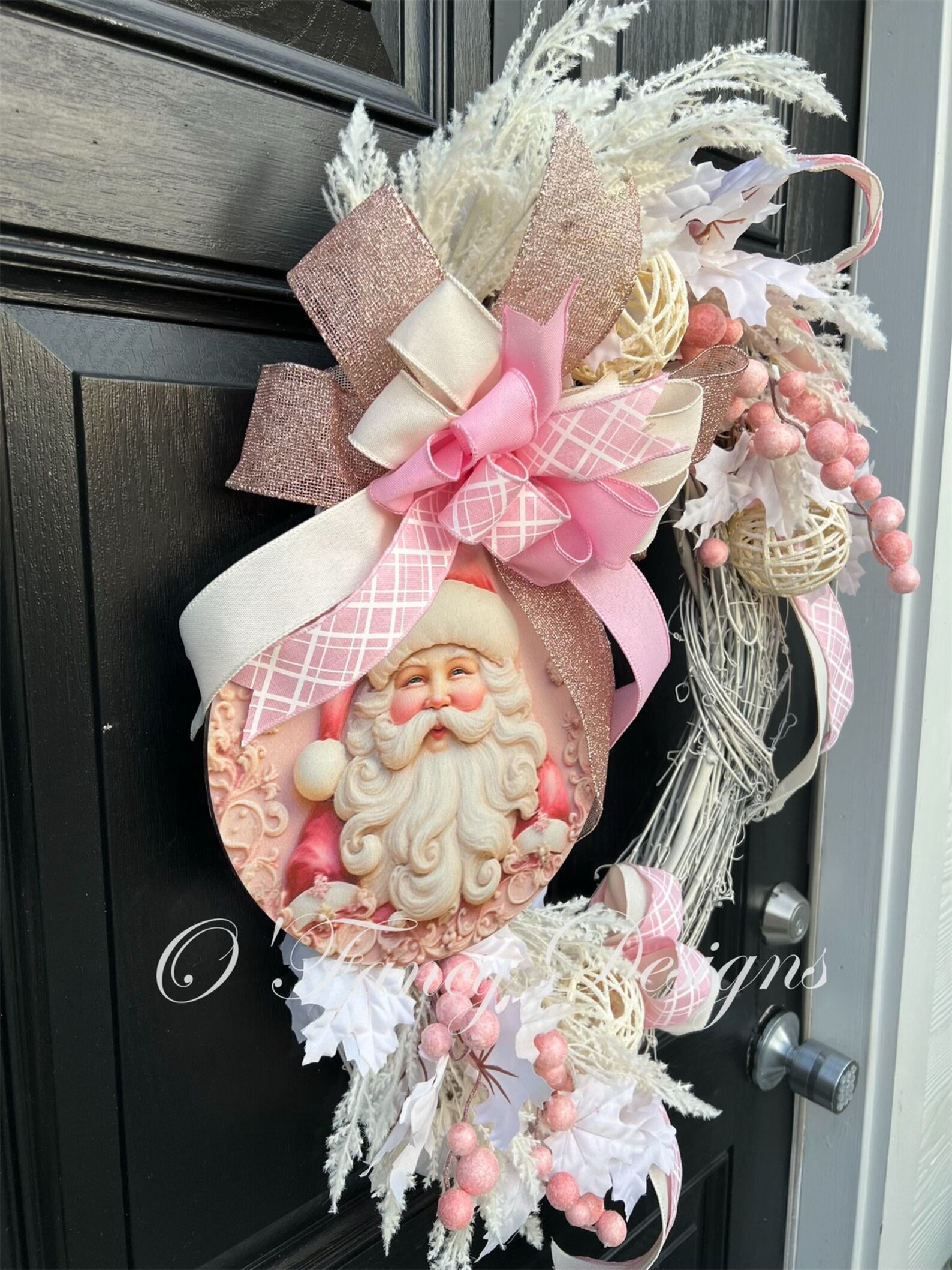 Beautiful Pink Christmas Wreath, Holiday Decor, Santa Wreath With 3D ...