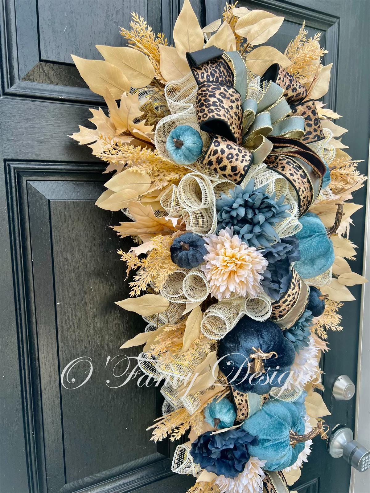 Fall Leopard Wreath, Pumpkin Swag, Blue Fall Wreath, Front Porch ...