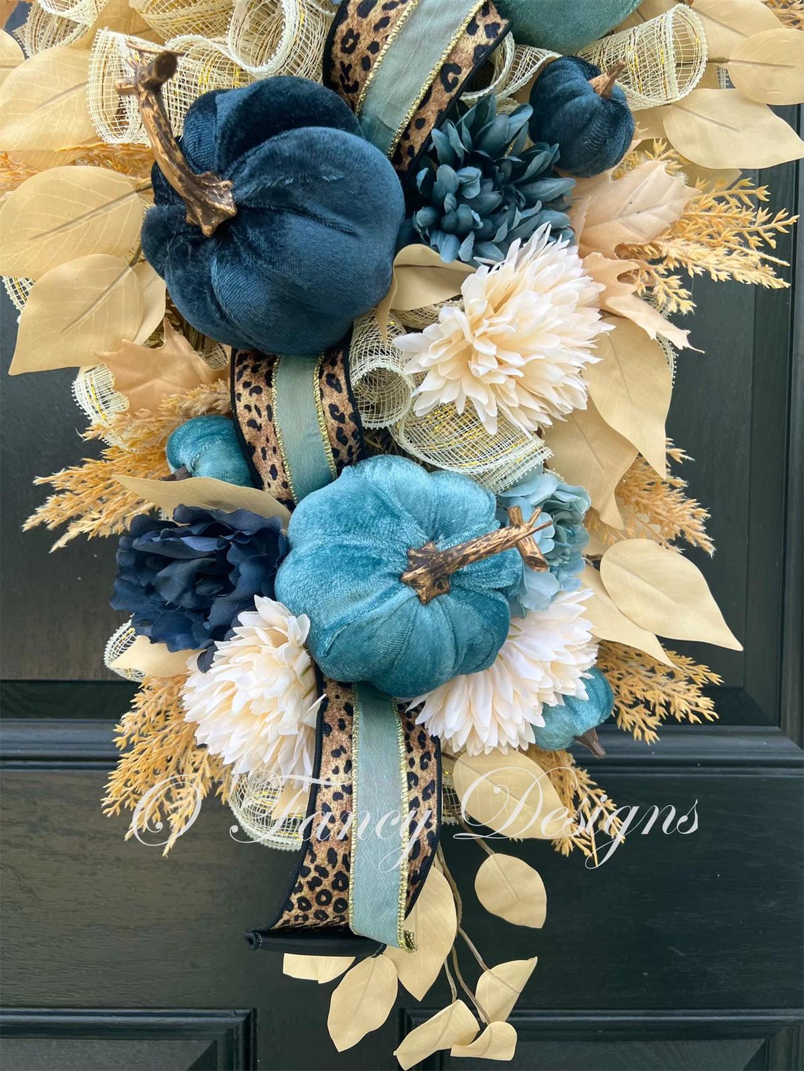 Fall Leopard Wreath, Pumpkin Swag, Blue Fall Wreath, Front Porch ...