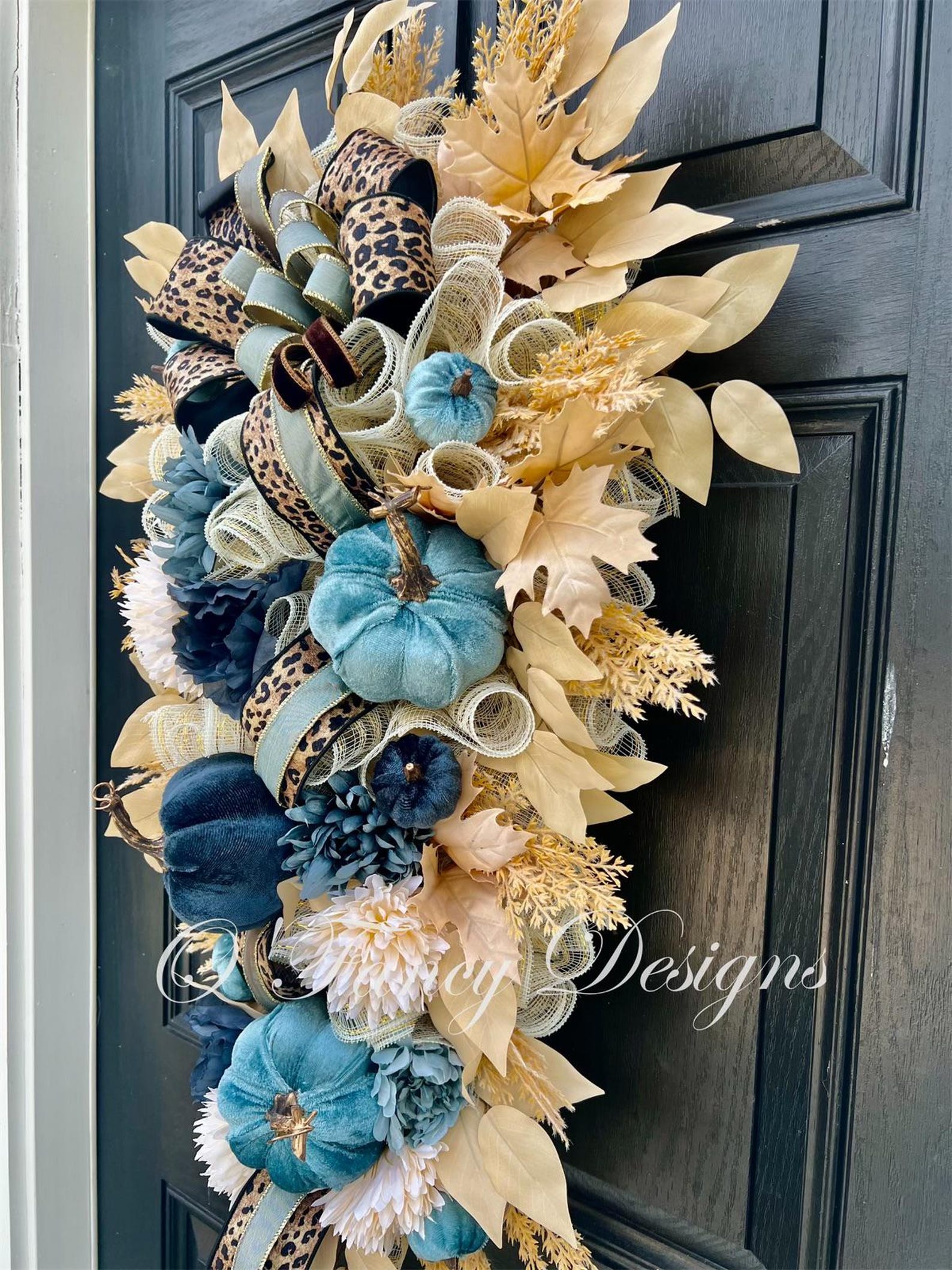 Fall Leopard Wreath, Pumpkin Swag, Blue Fall Wreath, Front Porch ...