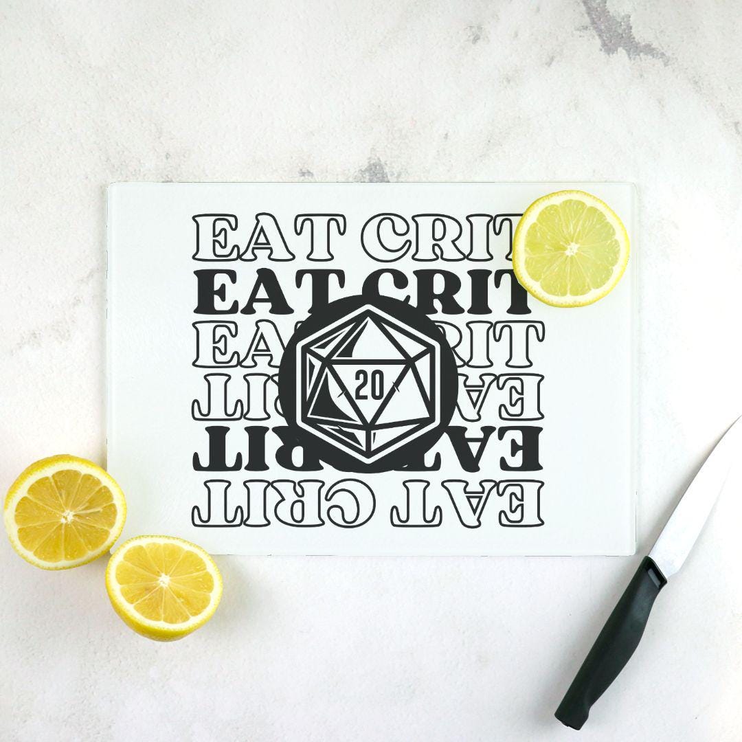 Eat Crit D&D RPG Glass Cutting Board Serving Tray Charcuterie (15.75" X ...