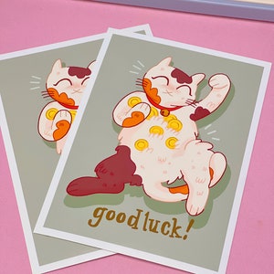 Lucky Calico Cat - Kawaii Matte Postcard Print - Etsy