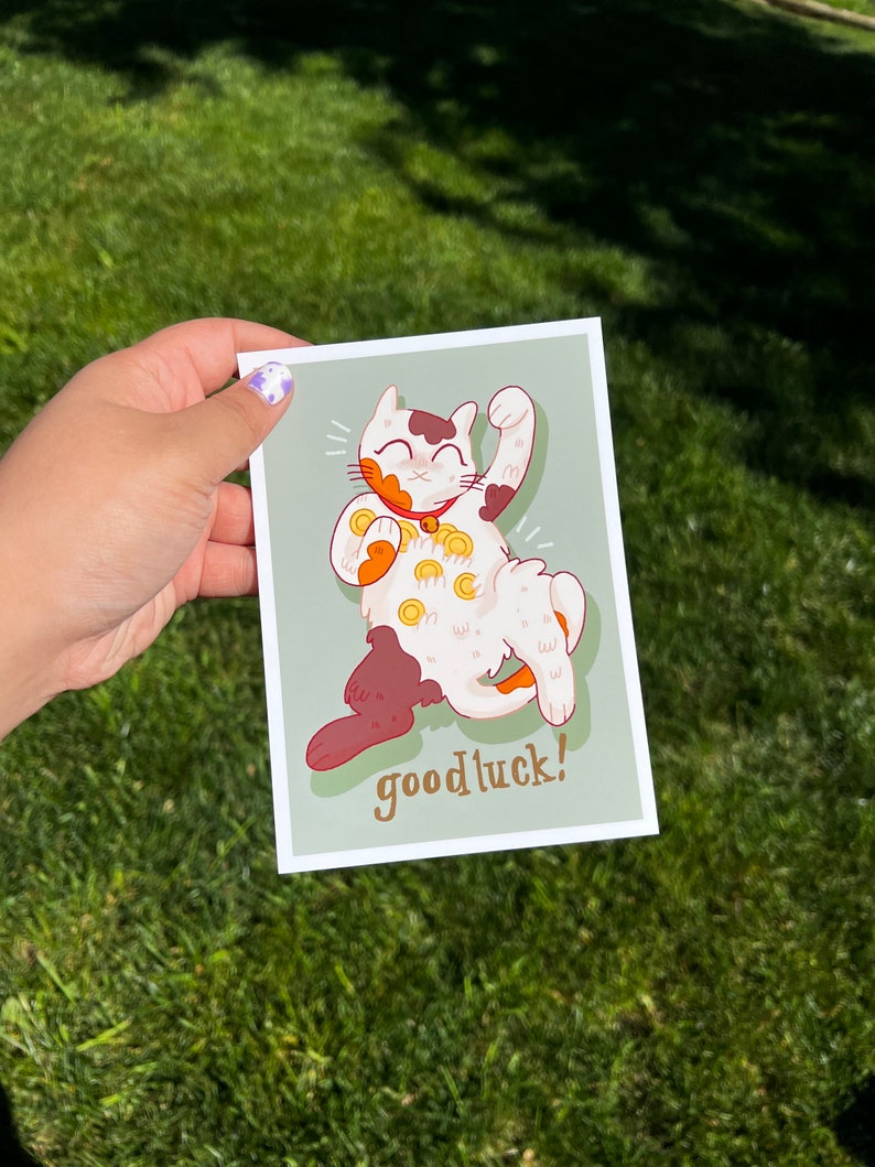 Lucky Calico Cat - Kawaii Matte Postcard Print - Etsy