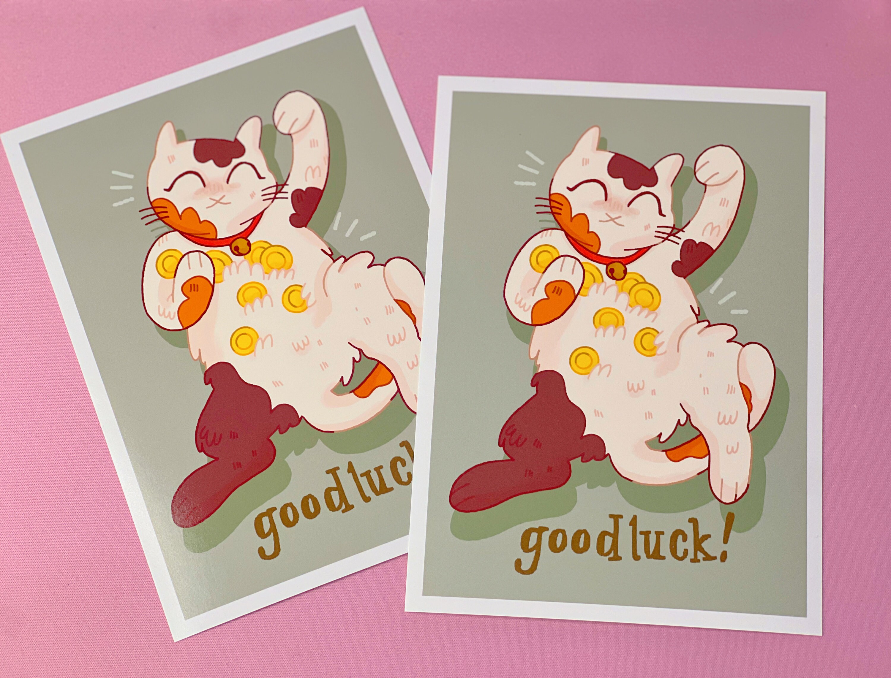 Lucky Calico Cat - Kawaii Matte Postcard Print - Etsy