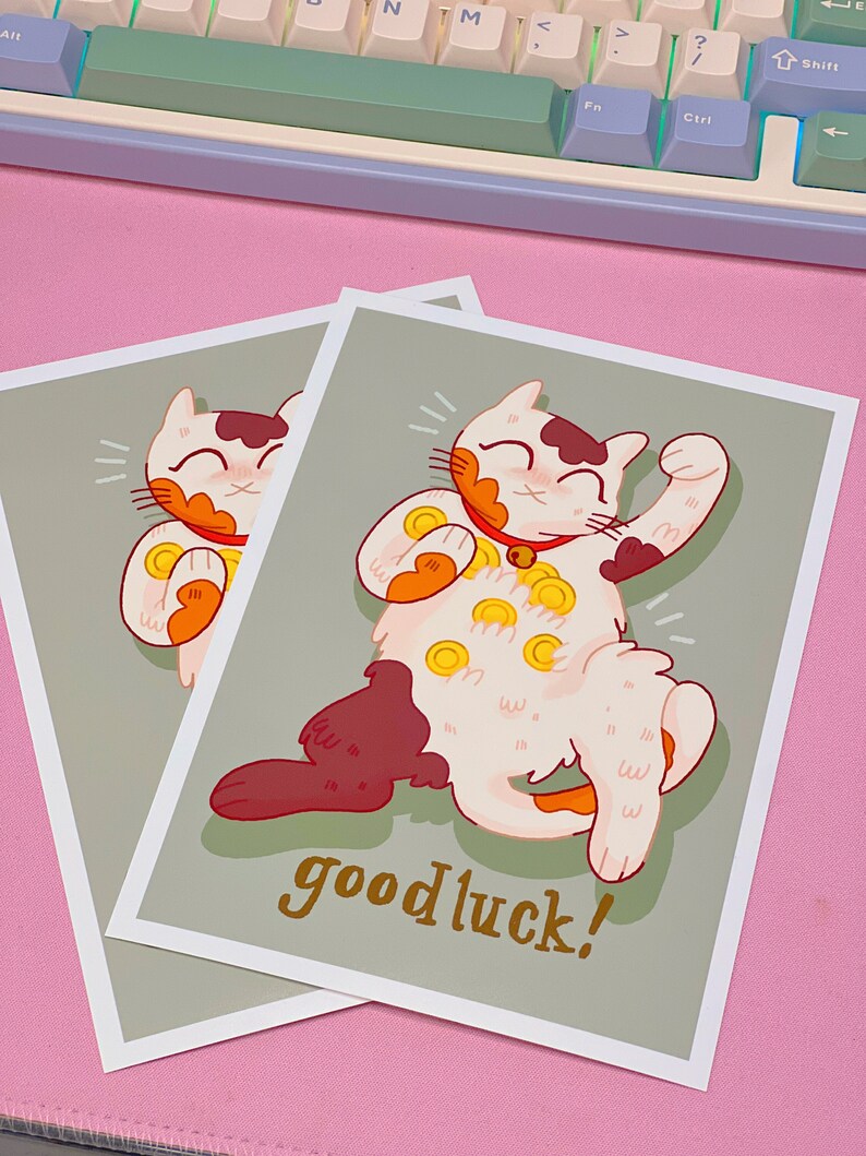 Lucky Calico Cat - Kawaii Matte Postcard Print - Etsy