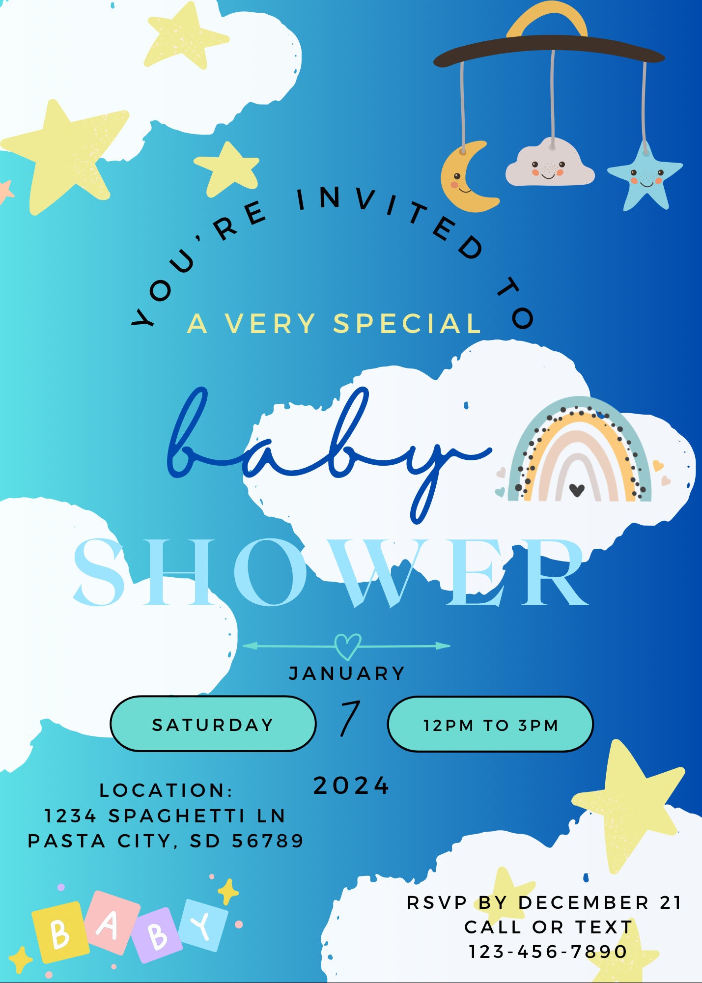 Baby Shower Invitation - Blue Sky - Etsy
