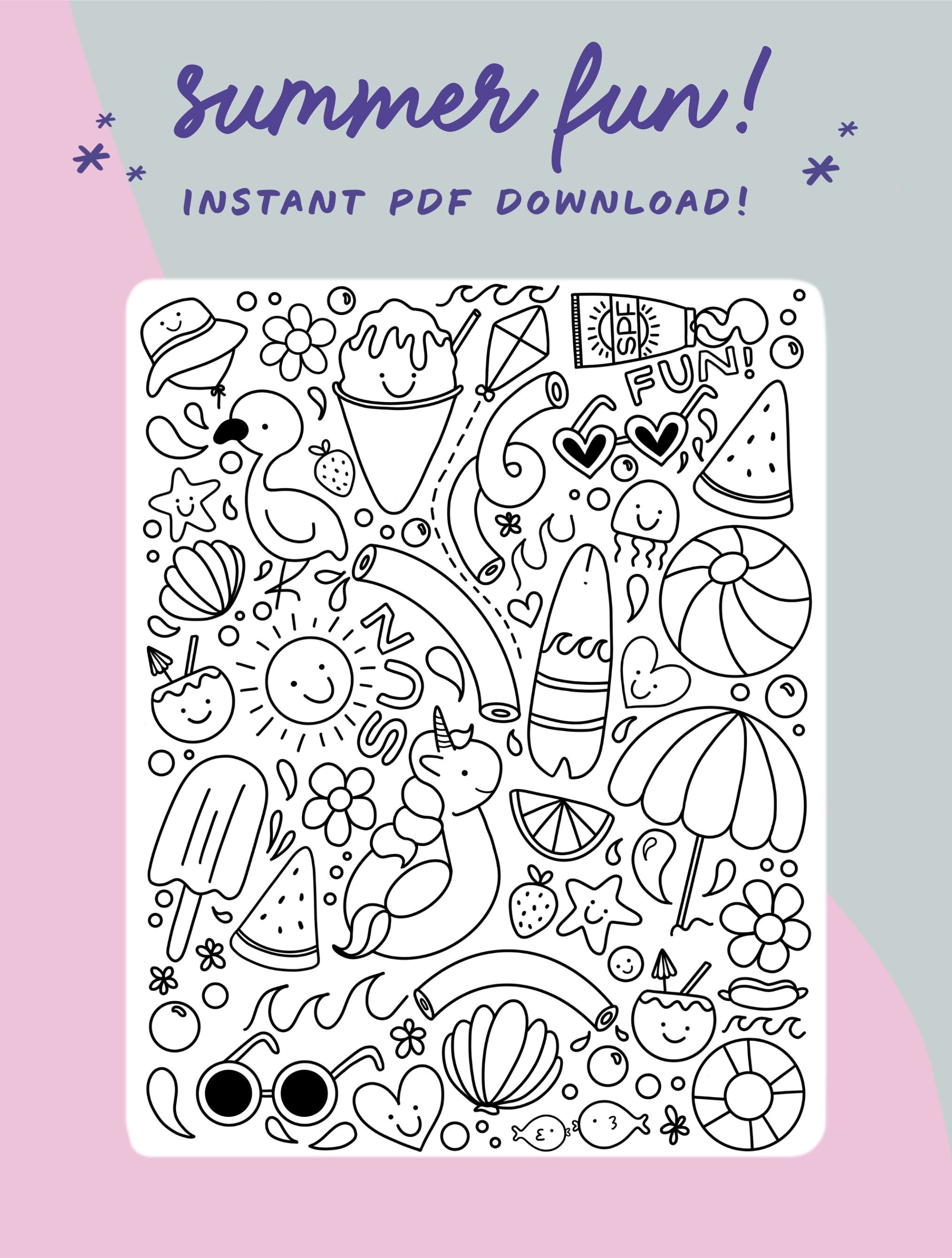 Doodle Coloring Page - Instant Download - Summer Fun Theme - Etsy