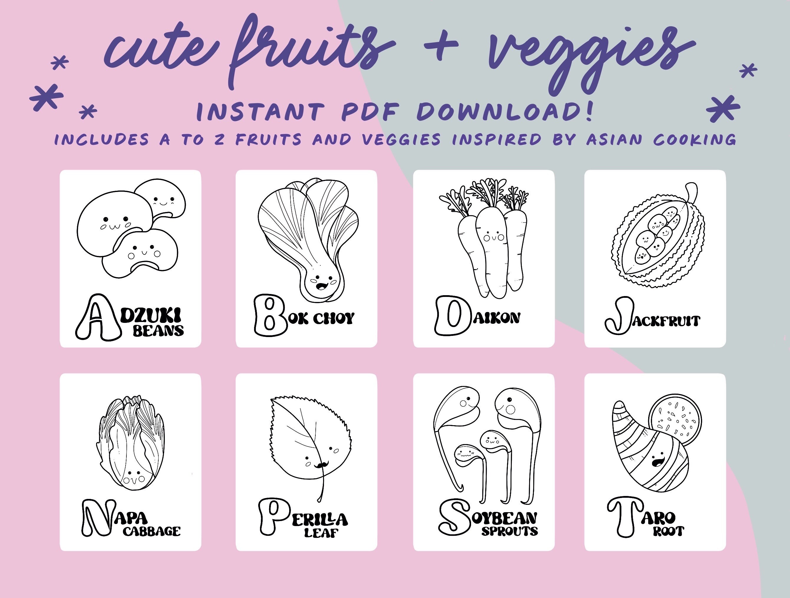 Alphabet Coloring Book Fruits and Veggies - Instant Download - A to Z ...