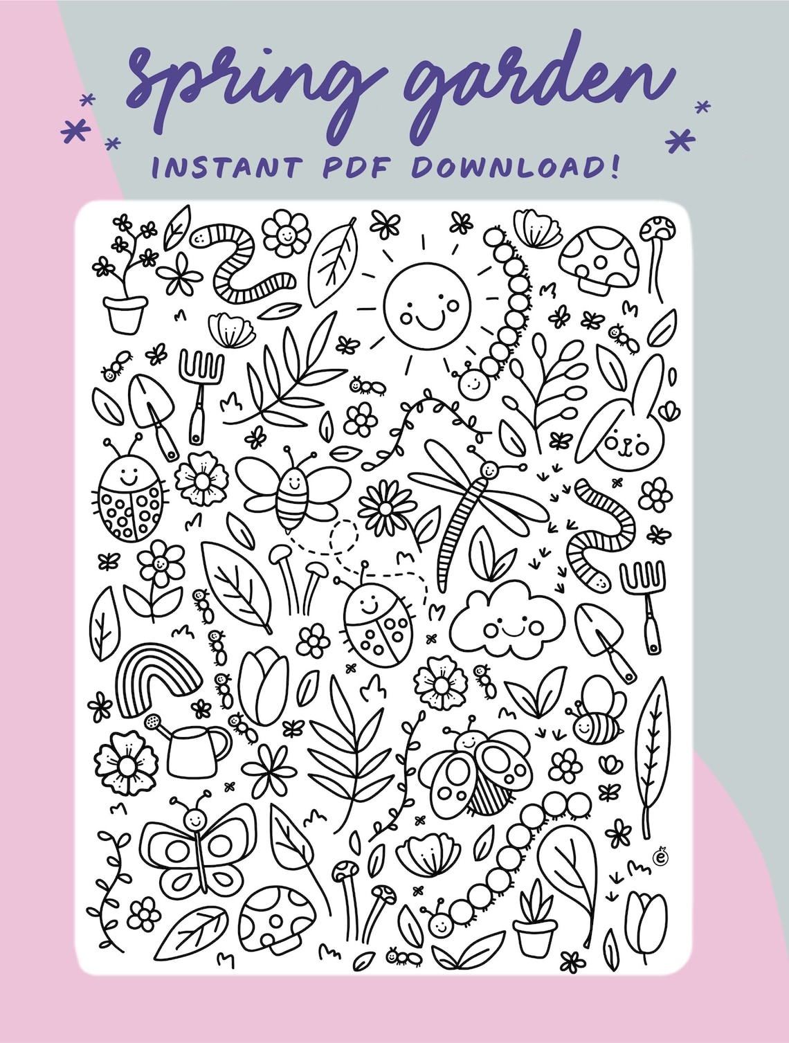 Doodle Coloring Page - Instant Download - Spring Garden Theme - Etsy