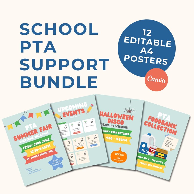 Editable PTA / PTO Bundle Includes Flyers, Calendar of Events, & School ...