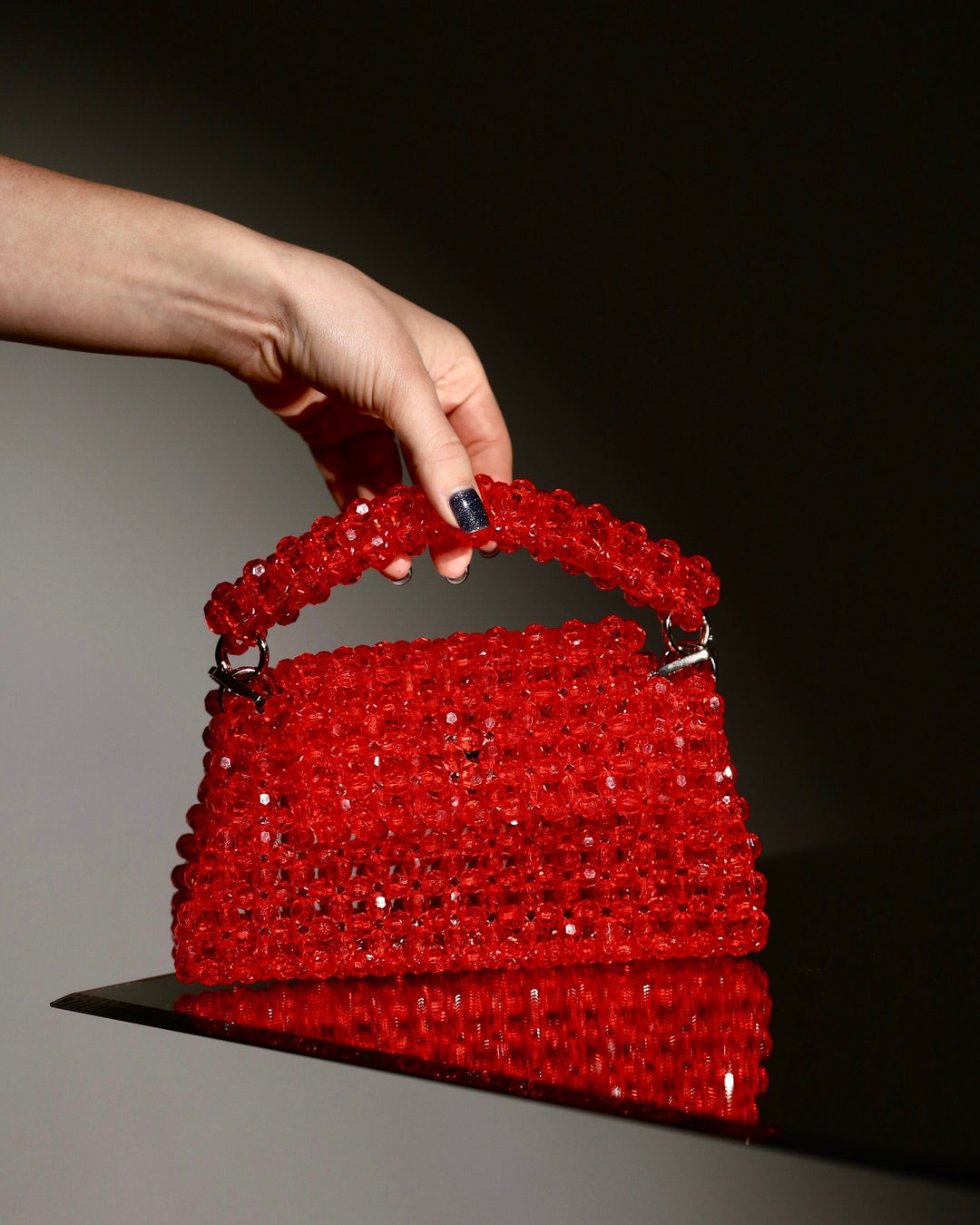 Red Crystal Beaded Bag/ Lolita Transparent Luxury Beaded Purse ...