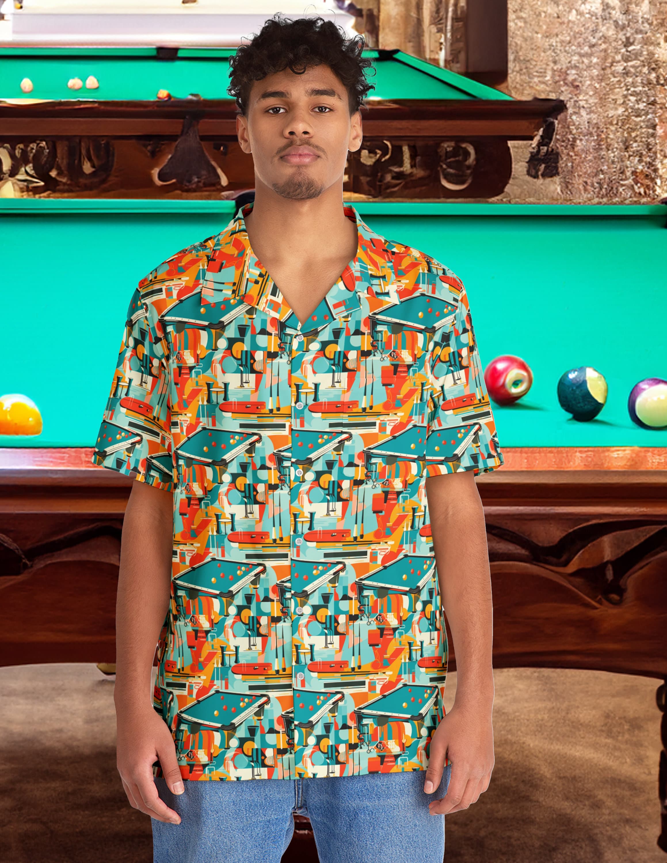 Billiards Themed for Pool Players Men's Hawaiian Shirt (AOP) 80's Style ...