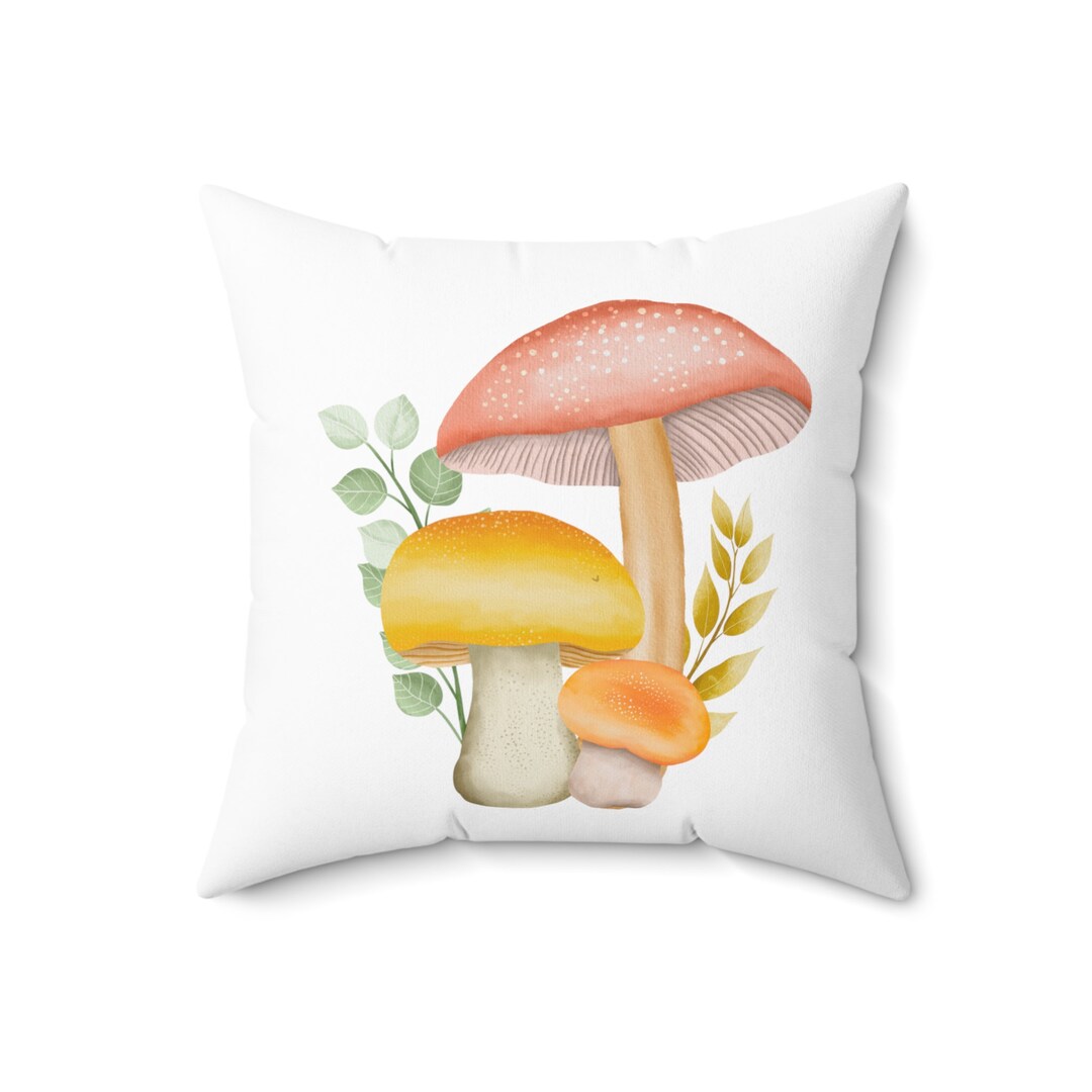 Coral Cottagecore Mushroom Art Forestcore Throw Pillow Aesthetic Square ...