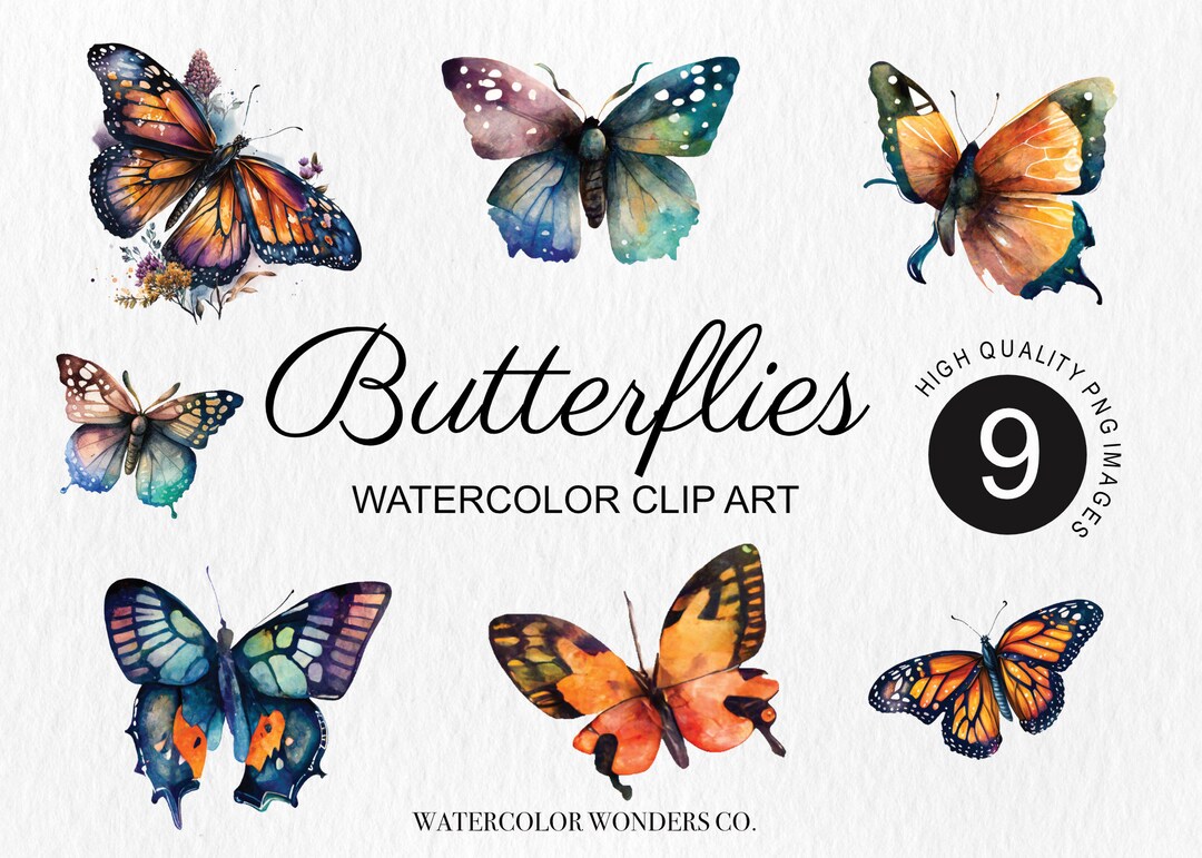 Monarch Butterfly Clipart, Watercolor Butterfly PNG, Floral Clipart ...