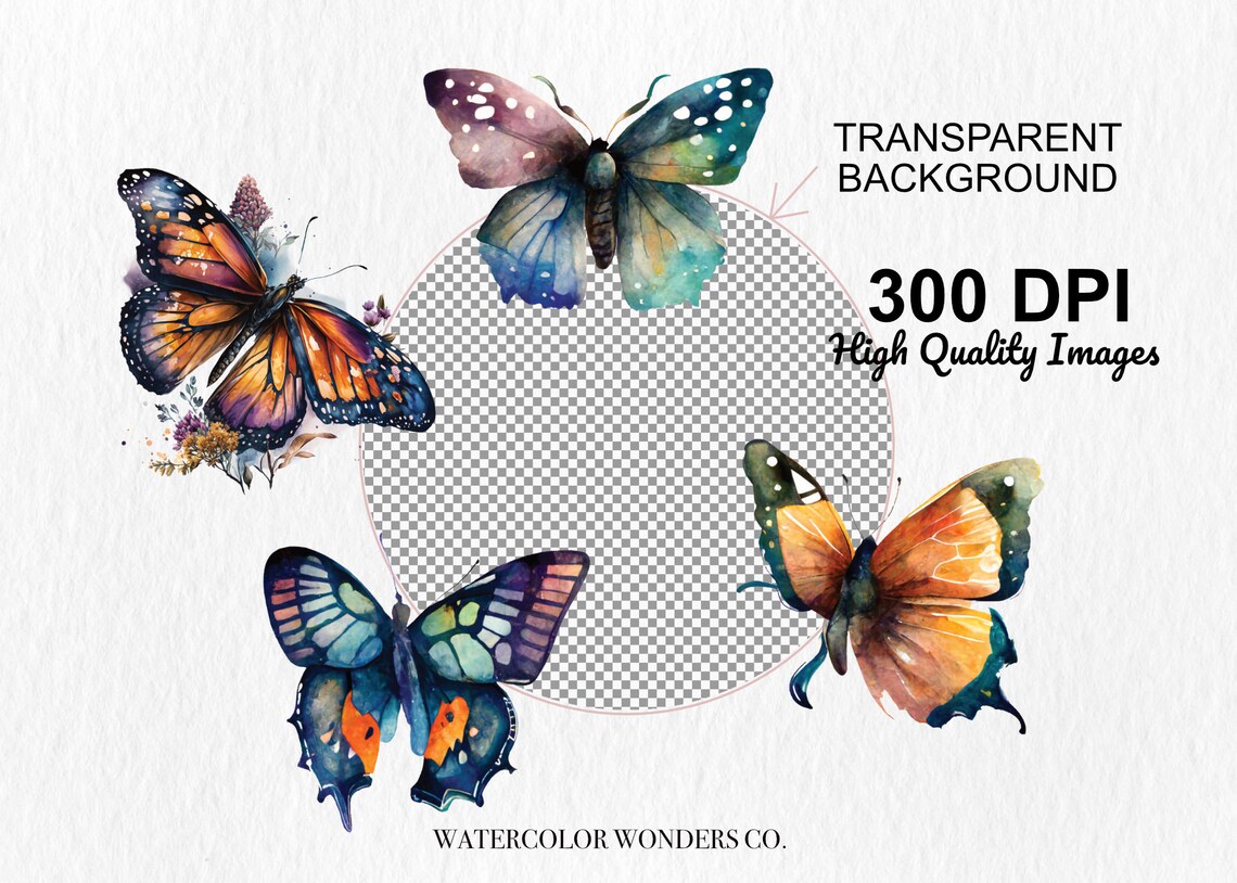 Monarch Butterfly Clipart, Watercolor Butterfly PNG, Floral Clipart ...