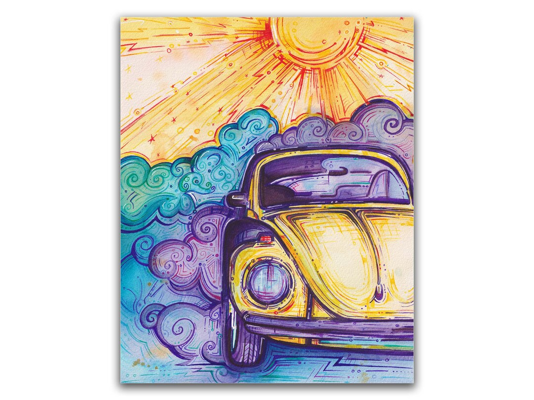 VW Bug Version 2 (giclée Fine Art Print) Artwork Illustration Ink ...