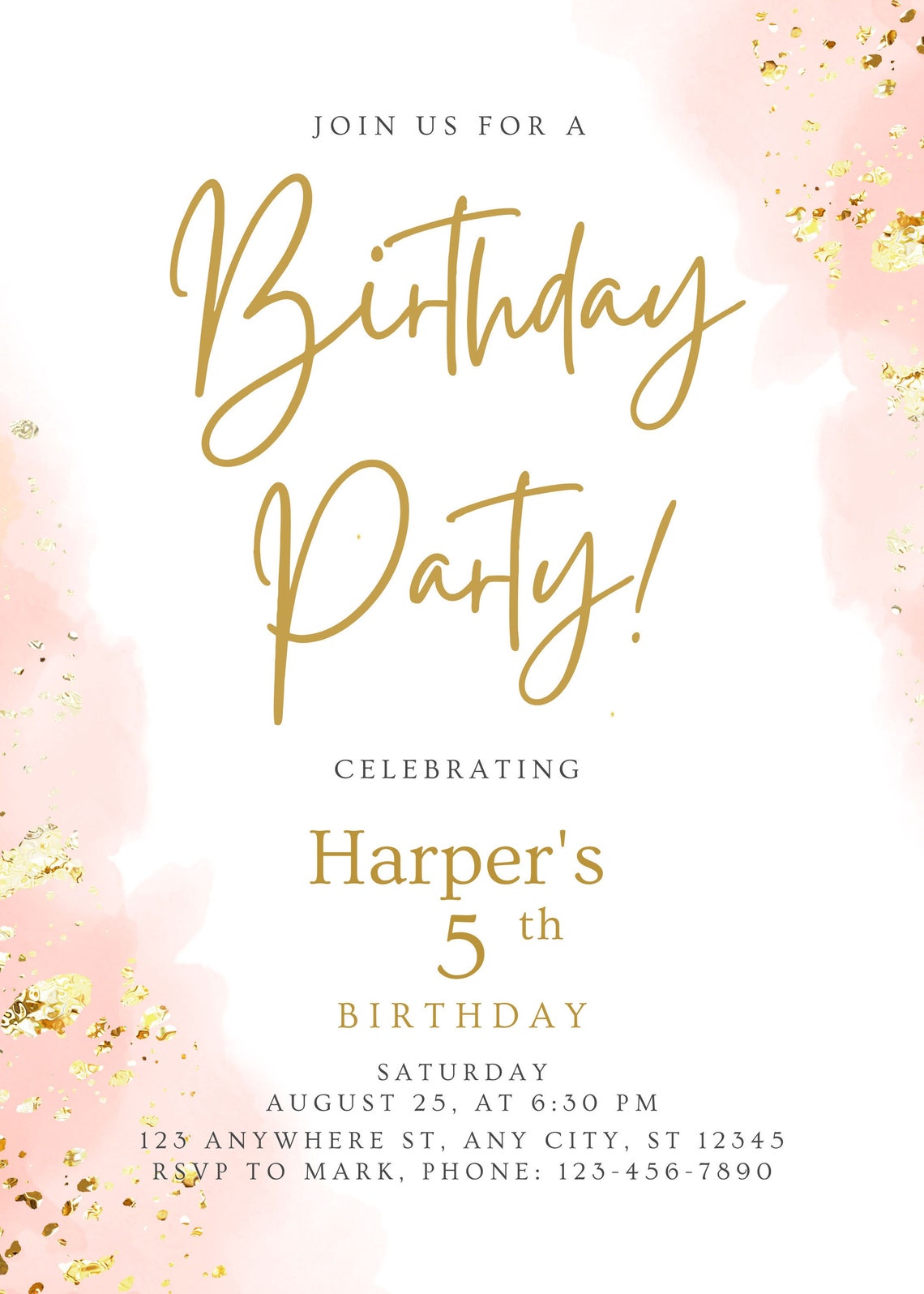 Pink and Gold Birthday Invitation - Etsy
