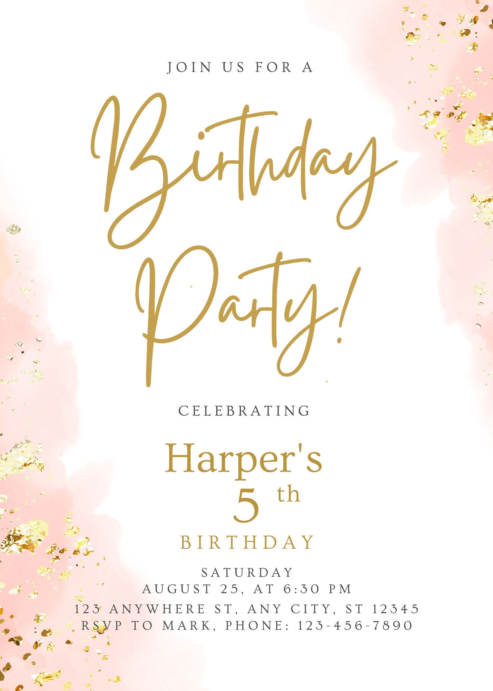 Pink and Gold Birthday Invitation - Etsy