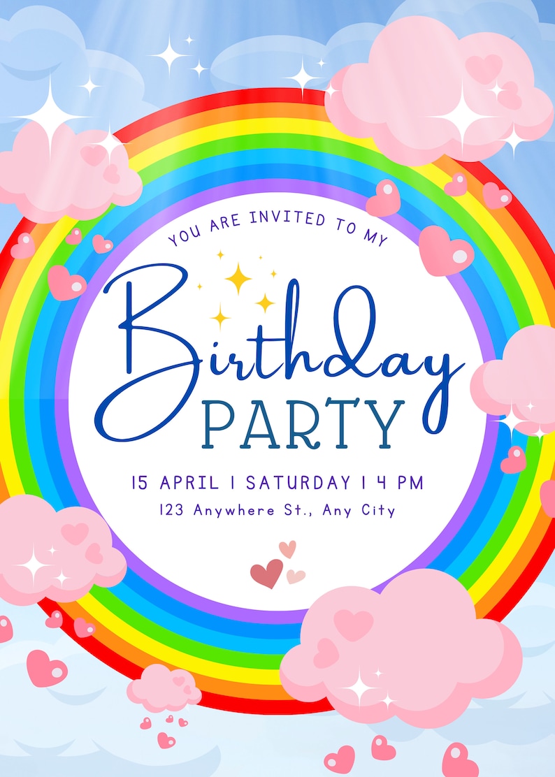 Rainbow Birthday Party Invitation - Etsy