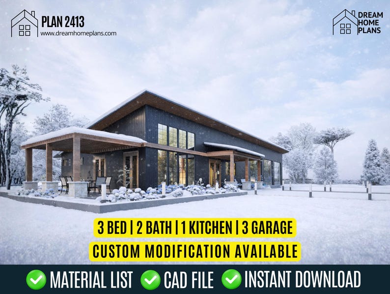 Barndominium Farmhouse Plans: 3 Bedroom Architect Drawings (digital ...