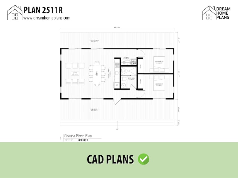 Modern Cabin House Plans: 880 Sq-ft Small Home, 2 Bed, Architectural ...