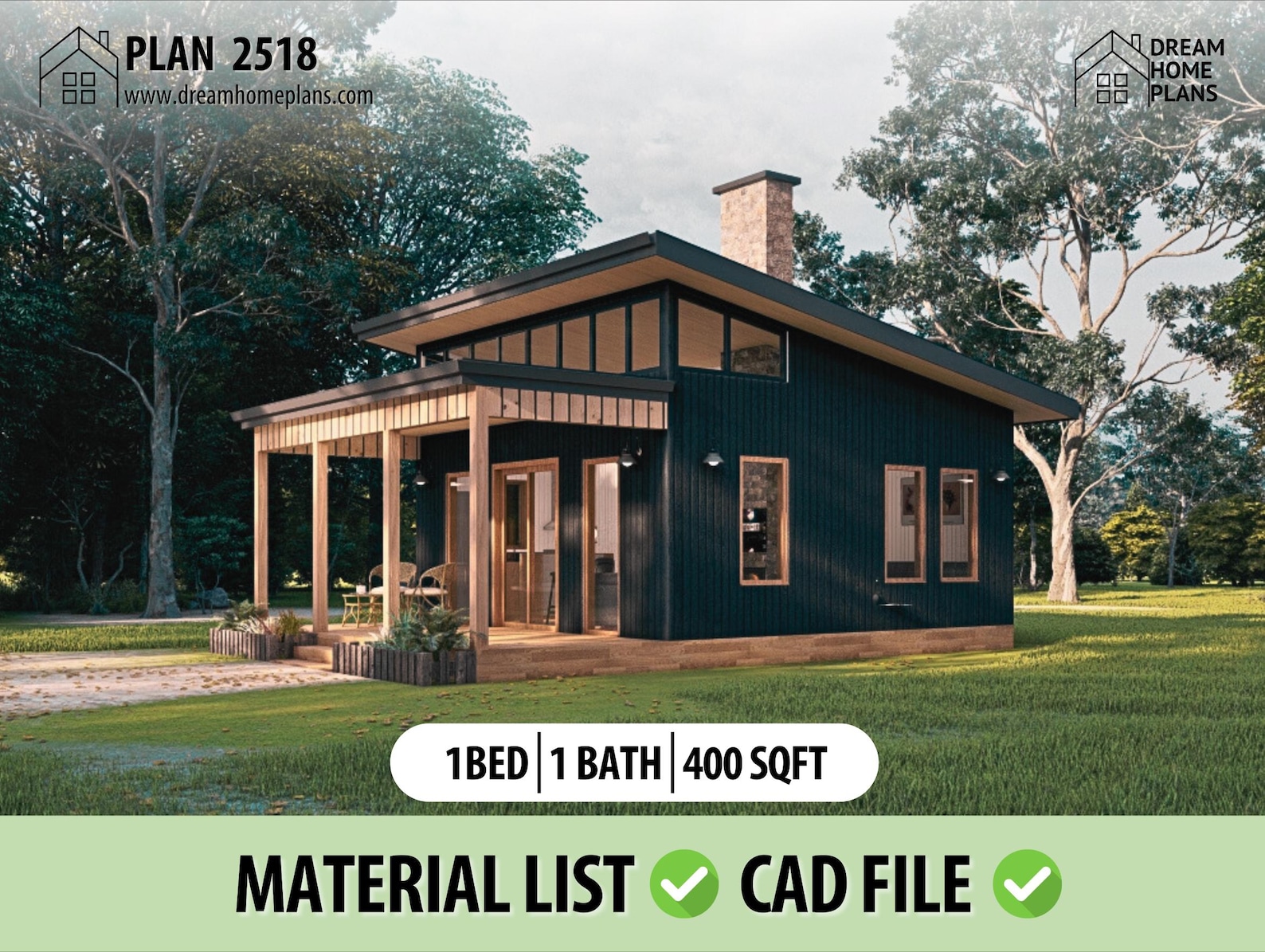 Modern Tiny Cabin House Plan: 20'x20' Loft Home Design (PDF) - Etsy