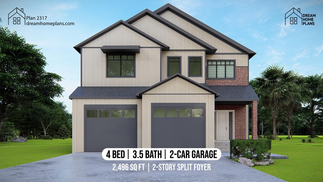 2-story Split Foyer House Plan: 4 Bed, 3.5 Bath, 2-car Garage (PDF ...