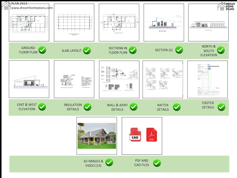 Barndominium Farmhouse Plans: 3 Bedroom Architect Drawings (digital ...