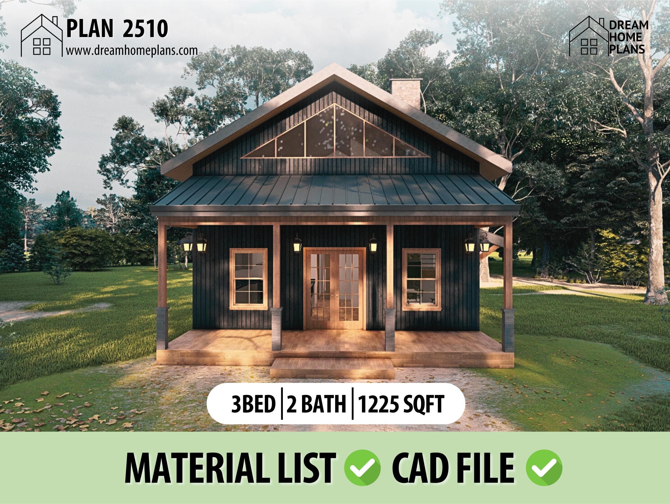 Modern Small Cabin House Plans With Loft 25 X 32 PDF 3D Sketchup Model ...