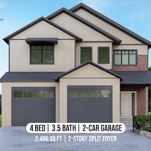 2-story Split Foyer House Plan: 4 Bed, 3.5 Bath, 2-car Garage (PDF ...