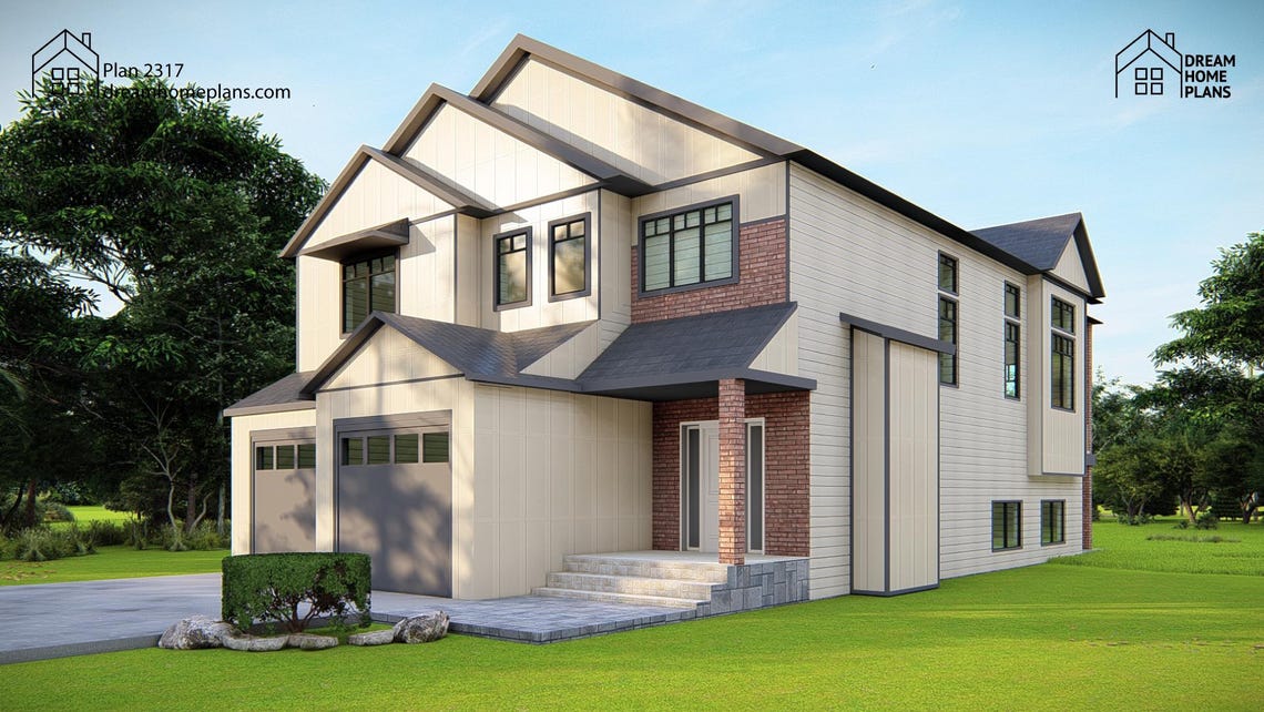 2-story Split Foyer House Plan: 4 Bed, 3.5 Bath, 2-car Garage (PDF ...
