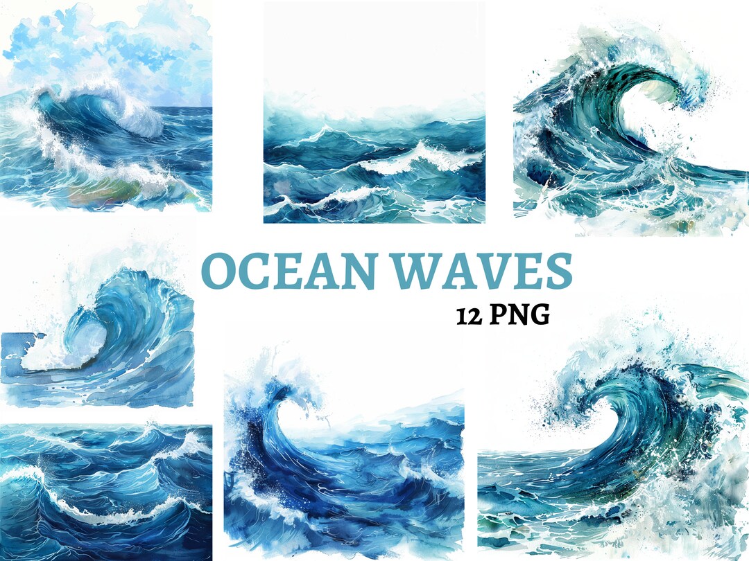 Ocean Waves Clip Art, Watercolour, Blue, Aqua, Clip Art, Seaside ...
