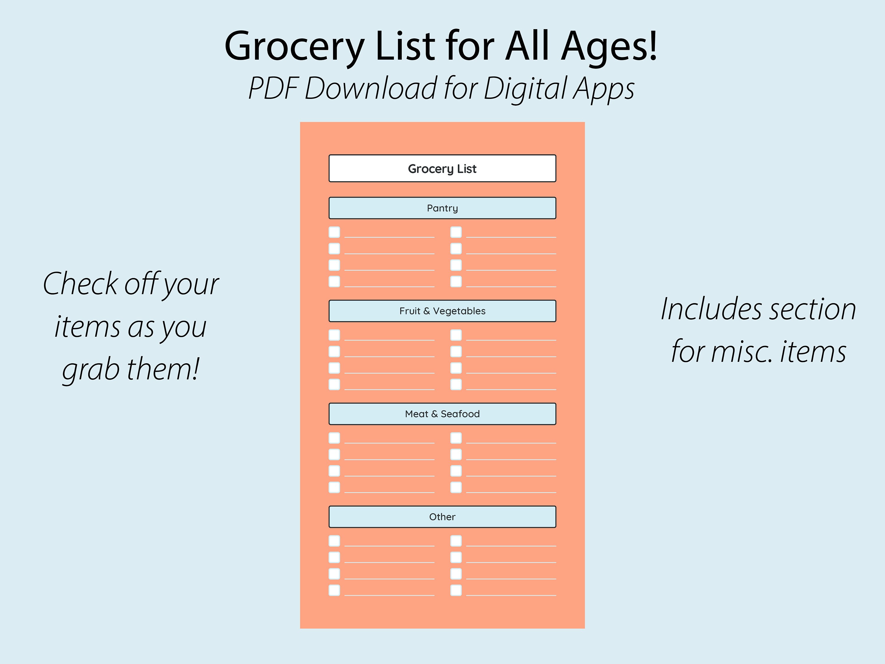 Grocery List, Digital Grocery List, Grocery Checklist, Digital List ...