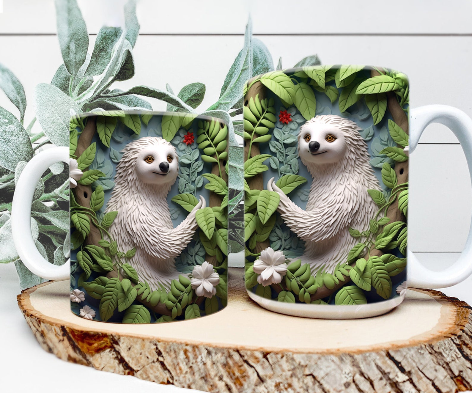3D Sloth Floral Mug Wrap 3D Sublimation Design 3D Sloth Mug - Etsy