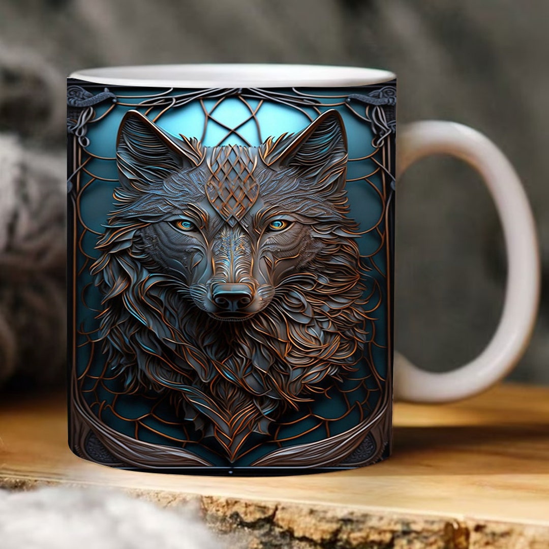 3D Gold Wolf Gothic Mug, 3D Wolf Sublimation Design, Digital Download ...