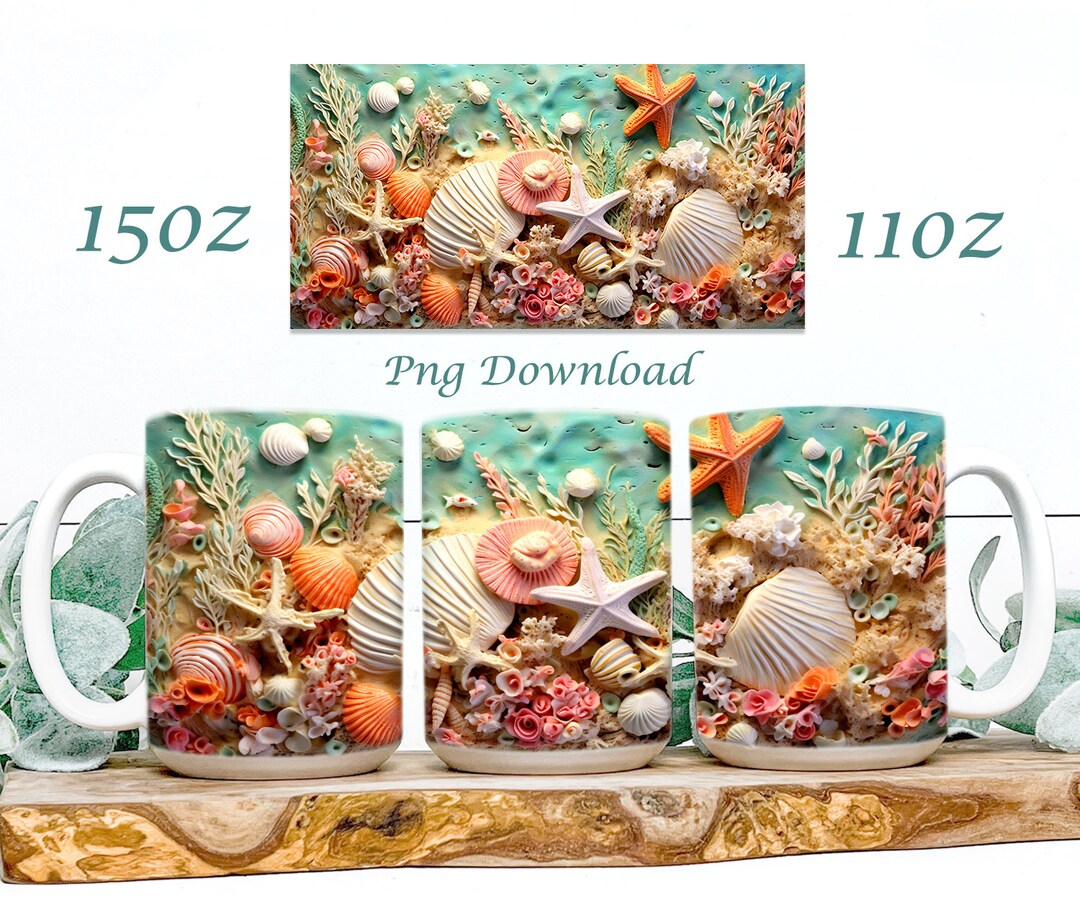 3D Seashells Beach Mug 3D Summer Beach Mug 3D Mug Design - Etsy