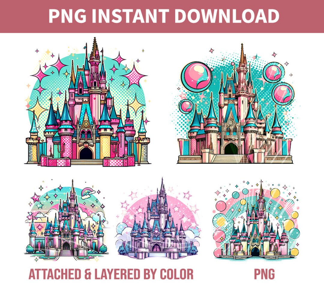 Bundle Comic Castle Png, Mouse Ear Castle Png, Retro Colorful Castle ...